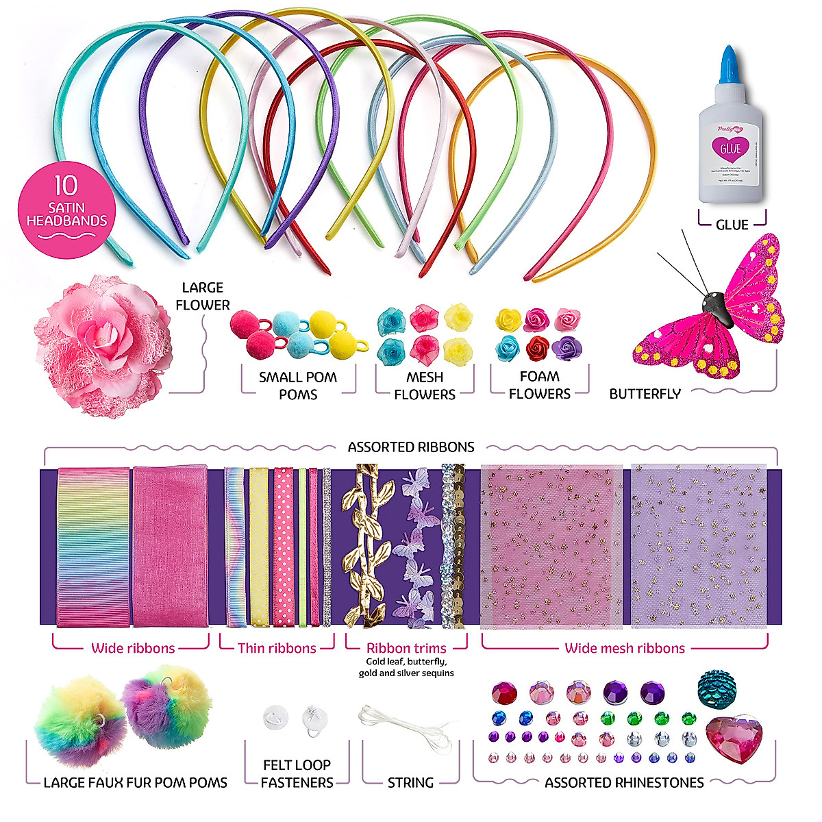 Pretty Me Headband Making Kit for Girls - Make Your Own Fashion Headbands for Kids - DIY Hair Accessories Set - Arts & Crafts Gift for Ages 5-12 Year Old Girl - Little Children's Art & Craft Gifts