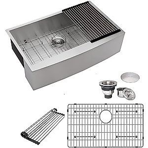 Couoko 33 Inch Farmhouse Sink Apron Front Ledge Workstation 16 Gauge Stainless Steel Single Bowl Farm Farmer Kitchen Sink Deep Basin, 33"x22"x9"