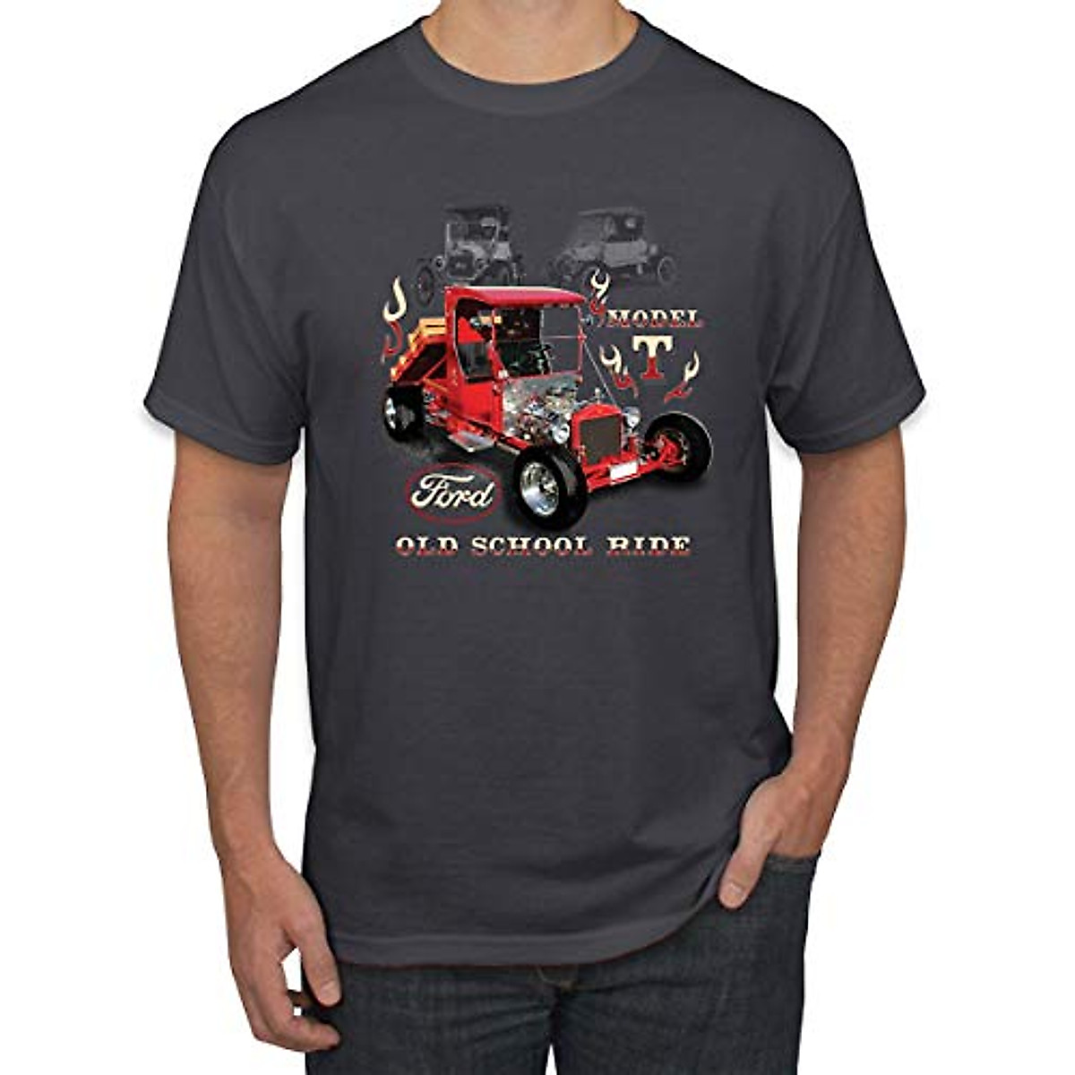 Ford Model T Roadster 1923 Old School Ride Classic Vintage Cars and Trucks Men's Graphic T-Shirt, Charcoal, XX-Large
