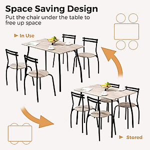 REHOOPEX Dining Table Set for 4, 5-Piece Kitchen Table and Chairs for 4, Metal Frame with Wood Top, Modern Small Dining Table Set Ideal for Dining Room, Small Space, Apartment (Black+Wood)