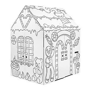 Easy Playhouse Gingerbread House - Kids Art & Craft for Indoor Fun, Color Favorite Holiday Sweets & Winter Friends– Decorate & Personalize a Cardboard Fort, 32" X 26. 5" X 40. 5"