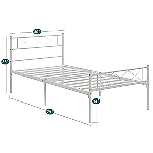 VECELO Twin Size Platform Bed Frame with Headboard and Footboard, Heavy-Duty Mattress Foundation with Steel Slats Support, No Box Spring Needed/Easy Assembly, Pure White