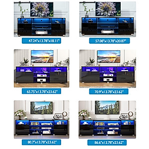 High Glossy LED Black TV Stand for 55/60/65 inch TV,Modern LED Entertainment Center with Adjustable Storage Shelves,Game Console Entertainment Center,TV Table Media Furniture (47inch, Black)