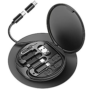 HESIMING USB C to Lightning Adapter Kit,Multi Charging Cable Case Convertor USB C to Type C/iOS Device/Micro Adapter Travel Data Cable Set Contains Card Storage，Phone Holder, Tray Eject Pin(Black)