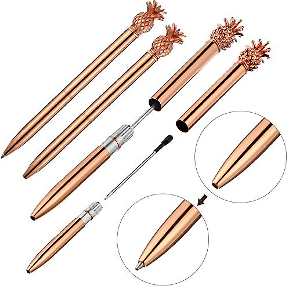 Pineapple Pens Metal Ballpoint Pens Rose Gold Pens for School Office Supplies, 1.0 mm, Black Ink (4 Pieces)