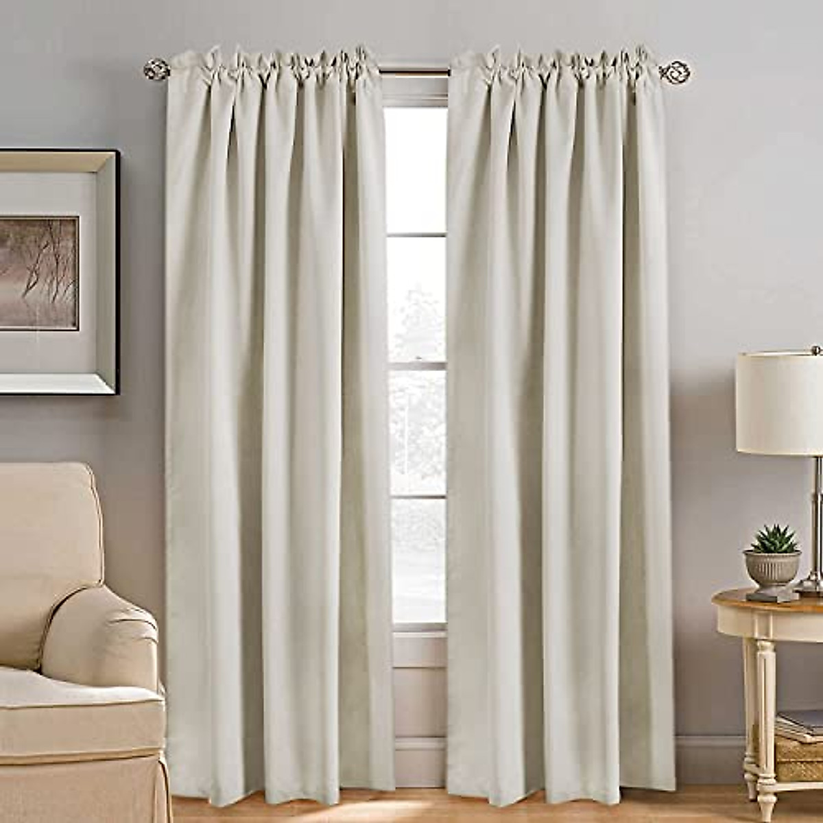 H.VERSAILTEX Blackout Curtains Thermal Insulated Window Treatment Panels Room Darkening Blackout Drapes for Living Room Back Tab/Rod Pocket Bedroom Draperies, 52 x 84 Inch, Ivory/Cream, 2 Panels