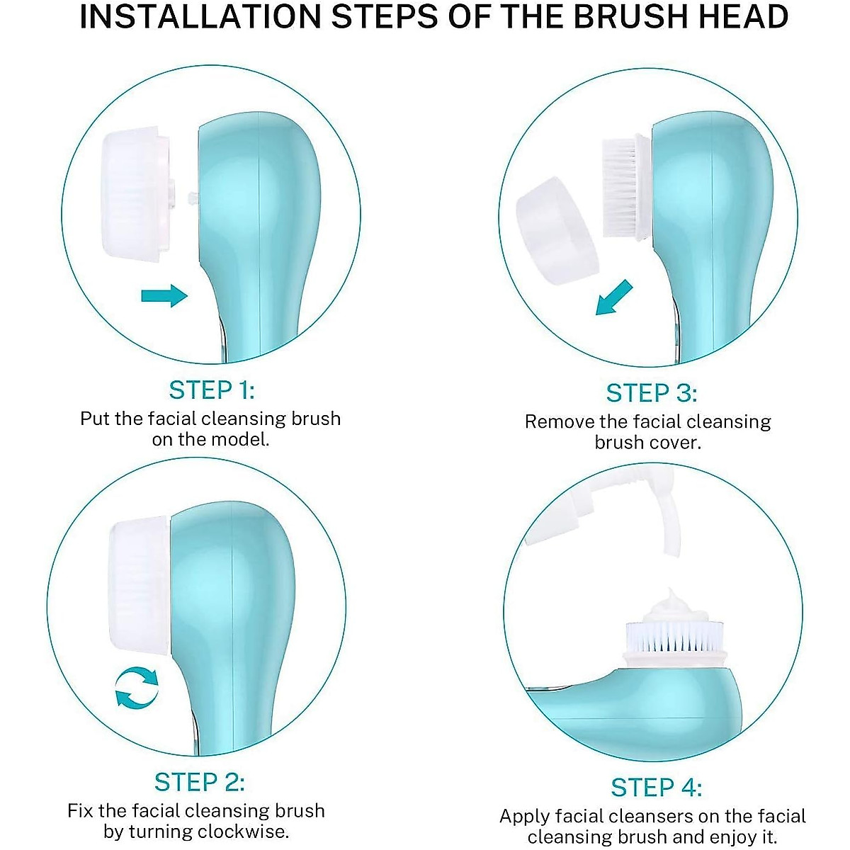 Compatible Replacement Facial Cleansing Brush, Skin Brightening, Deep Pore Face Brush Head Replacement as Facial Cleaning Tool for Clogged and Enlarged Pores(4-Pack)