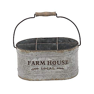 Deco 79 Metal Galvanized Farm House 6 Bottle Wine Holder, 13" x 9" x 7", Gray