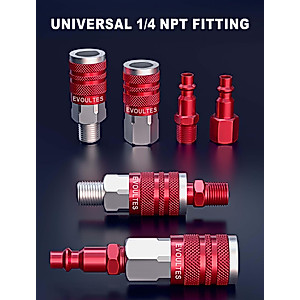 EVOULTES 16 Pieces Universal 1/4" NPT Air Hose Fittings & Air Coupler Kit, Lightweight Aluminium Air Fittings Kit with Quick Connect Air Plug, Pneumatic Air Tool Fitting for Air Compressor Accessories