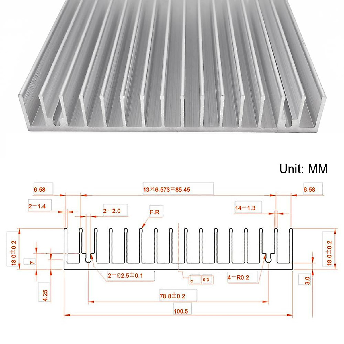 Awxlumv 100mm Heatsink 100x100x18mm/ 3.94''x3.94''x0.71'' Heat Sinks Radiator for Circuit Board Transistor Semiconductor Devices Control System Multimedia Components Equipment with 16 Fins - Sliver