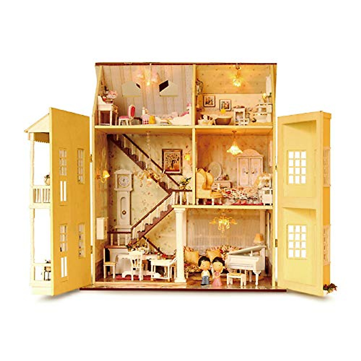 MAGQOO 3D Wooden Dollhouse Miniature DIY House Kit Tiny Mini House Kit DIY Dollhouse Miniature Kit Music Box and Glue Included(House of Fairy Tales)