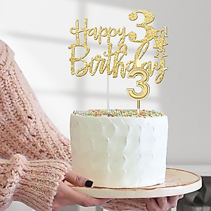 3rd Birthday Decorations for Girls, Including 3rd Birthday Sash and Tiara, Cake Topper and Candle 3, Number 3 Balloon Gold, 3 Birthday Gifts for Girls, 3 Birthday Party Decorations (Gold)