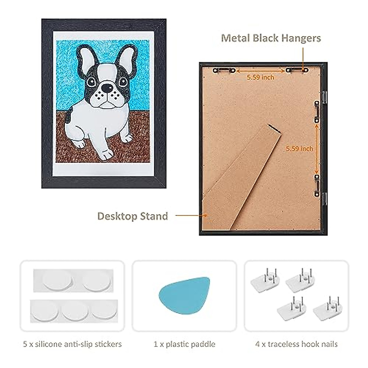 2 Pack Kids Art Frame - 8.5X11 Kids Artwork Frames Changeable Picture Display Holds Max. 150 Pcs,Front Open Storage Frames Great for 3D Picture,A4 Artwork,Children Drawing,Hanging Art (Black)
