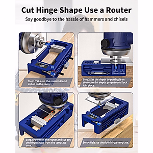 Door Hinge Jig, Door Hinge Router Template,Door Hinge Mortiser, Hinge Installation Kit Fits 3” to 5” Length and 1/4” or 5/8” Thickness Door Hinge, Blue