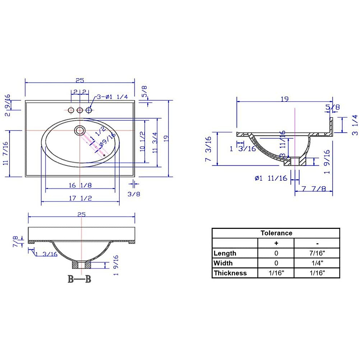 Design House 586180 Cultured Marble Vanity Top 25"x19", Solid White