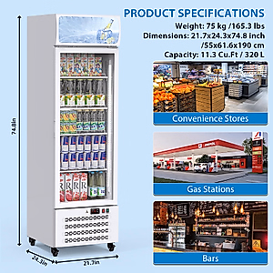 Towallmark Commercial Display Refrigerator, 11.3 Cu.Ft. Beverage Refrigerator Display Fridge, Upright Glass Door Merchandiser Fridge Beverage Cooler with LED Light, Adjustable Shelves