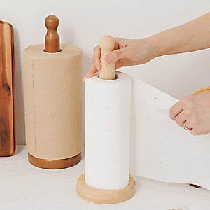 GOODSDECO Wooden Paper Towel Holder - Paper Towel Hanger Rack, Countertop Kitchen Paper Towel Dispenser, Standing Paper Towel Roll Hanger, Rubberwood Paper Towel Holder (Natural)