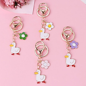 Funny Metal Duck Keychain, Cute Pet Duck and Flower Keyring, Animal Key Fob for Duck Lover Gift, Handbag Charms (Color : Pink, Size : 3.7 x 1.0 x 1.3 in)