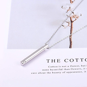 Bar Urn necklace for ashes 925 Sterling Silver Simple cylinder Memorial Keepsake Minimalist Cremation Jewelry pendant necklace for men(Silver)