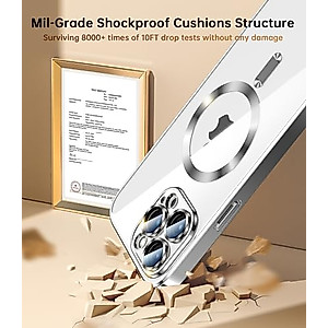 Waldeng for iPhone 13 Pro Max Case with Integrated Camera Lens Protection, [Seamless Work with Magsafe] [Metallic Glossy Soft Bumper], Diamond Clear Stylish Case for iPhone 13 Pro Max, Shiny Silver