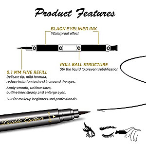 LOKFAR 6 Pcs Double-Side Liquid Eyeliner Stamp Pen Set, Eye Liners for Women Waterproof Eyeliner Pencil Black Eye-liner Stencils Long-Lasting Tattoo Makeup-Triangle,Star,Moon,Heart,Flower,Smiley