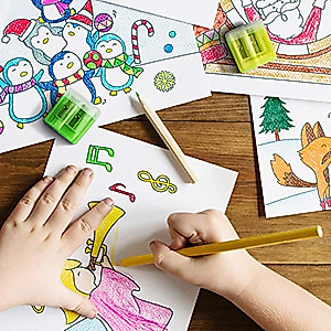 Pencil Sharpener, MENOLY 4 Pack Double Hole Pencil Sharpener Small Pencil Sharpener Manual Hand Pencil Sharpeners with Lid for School Office Home (Pink Yellow Green Blue)