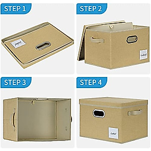 LHZK Large Storage Bins with Lids 6 Pack, Linen Fabric Storage Boxes with Lids, Foldable Storage Baskets with 3 Handles and Label Window for Shelves Bedroom Closet Office (15x11x9.6,Grey,Beige)