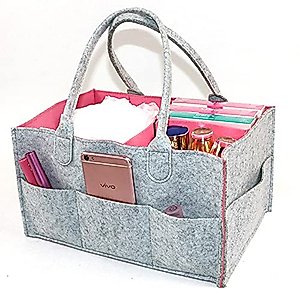 AIMIUKIDS Diaper Caddy - Nursery Storage Bin and Car Organizer for Diapers and Baby Wipes Gift Registry For Baby Shower, Nursery Organizer, Neutral Baby Gift Basket, Changing Table Organizer Pink