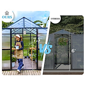 Jocisland 7.5x9.4x7.4 FT Outdoor Aluminum Polycarbonate Greenhouse with Ventilation and Rain Gutter, 2 Swing Doors with Hook, Walk in Greenhouse for Outdoors Backyard Garden