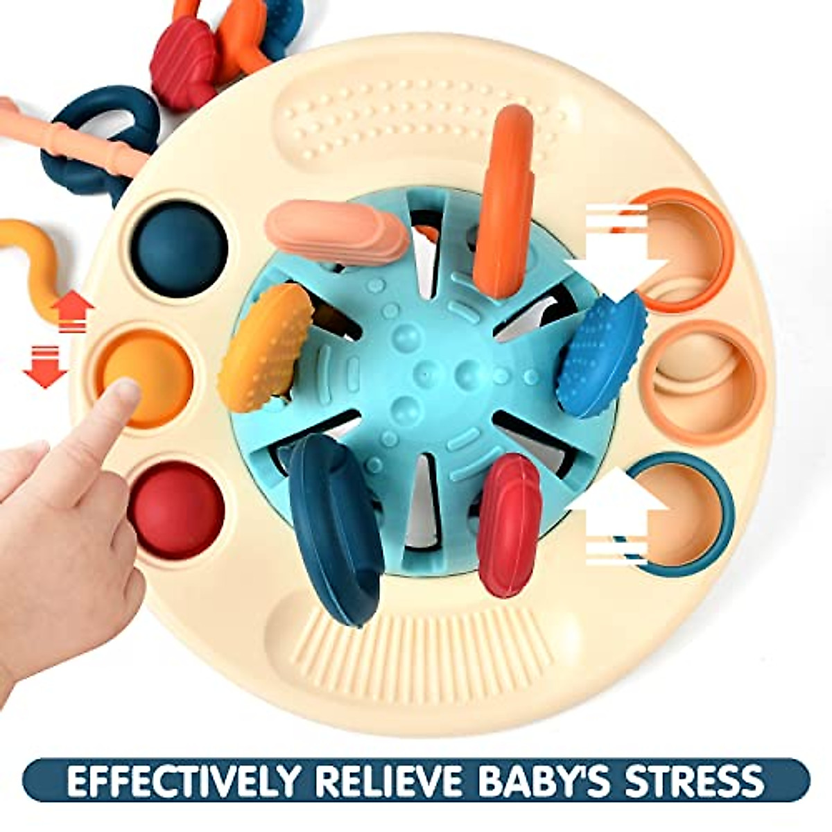 Baby Sensory Toys, Montessori Food Grade Silicone Pull String Activity Toy with Sliding Magic Balls & Simple Bubble for Motor Skills, Baby Toys 12-18 Months, First Birthday Gift for Boys Girls.