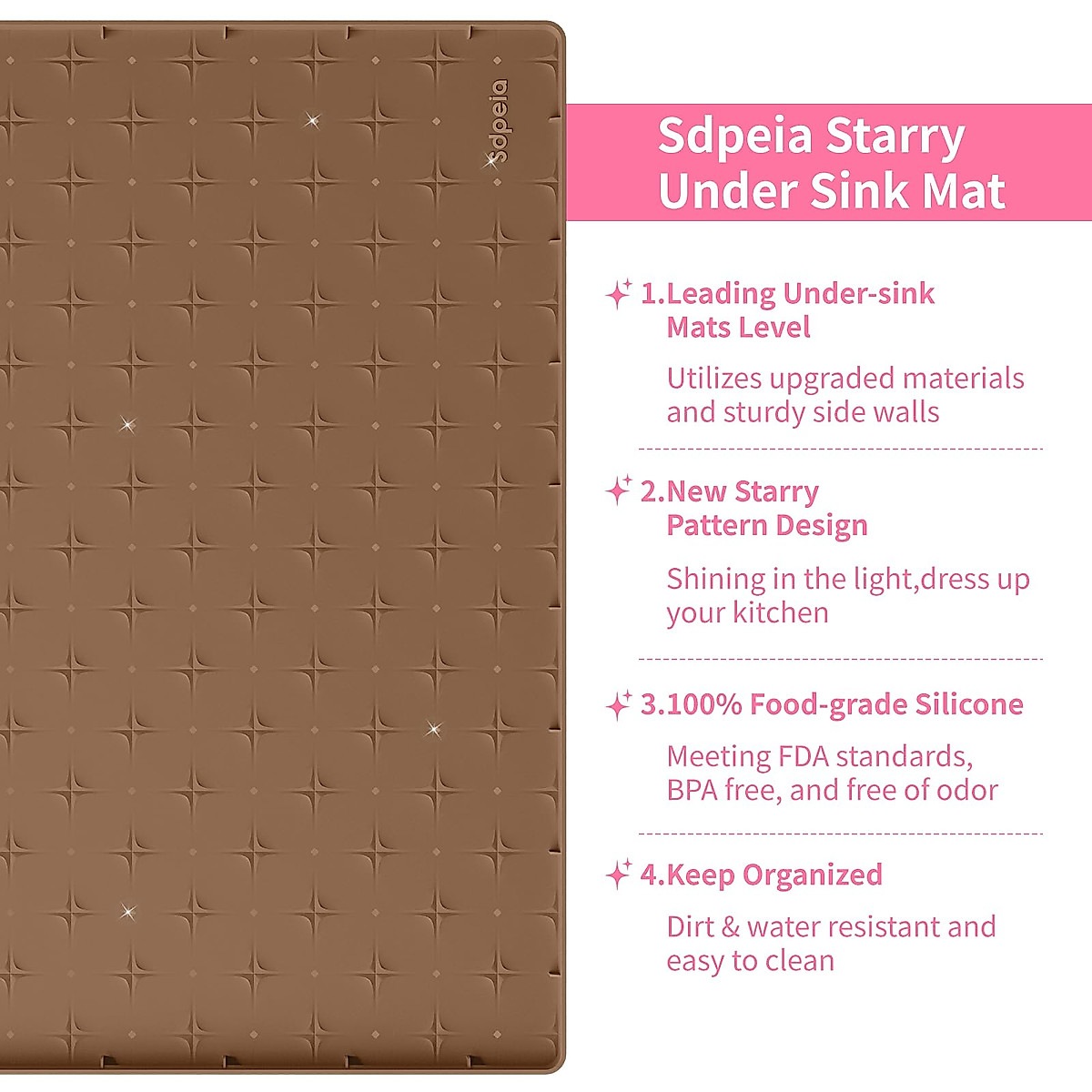 Sdpeia Under Sink Mat for [34" x 22"] Cabinet, Upgraded Silicone Waterproof Mat Kitchen Cabinet Liner Cabinet Protector Kitchen Organizers and Storage