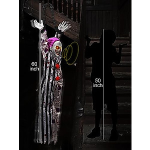 Scary Clown Halloween Decorations Outdoor Hanging Talking Clown Animatronics with Light Up Red Eyes, Sound & Touch Activated for Indoor Yard Haunted House Decor