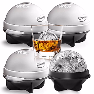 Round Ice Cube Mold Set of 4 Individual 2.5 Inch Tight Sealing, Leak Proof Silicone Big Sphere Ice Ball Makers for Whiskey, Scotch and Bourbon Black