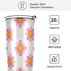 HXshaoye lovely daisy floral peach white Stainless Steel vacuum insulated water bottle Leak-proof Lid and Straw travel mug with lid for gym cute 20oz coffee tumbler vasos para cafe 20oz