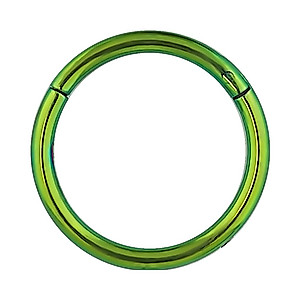 Forbidden Body Jewelry 16G 8mm Surgical Steel Hinged Seamless Hoop Body Piercing Ring, Green