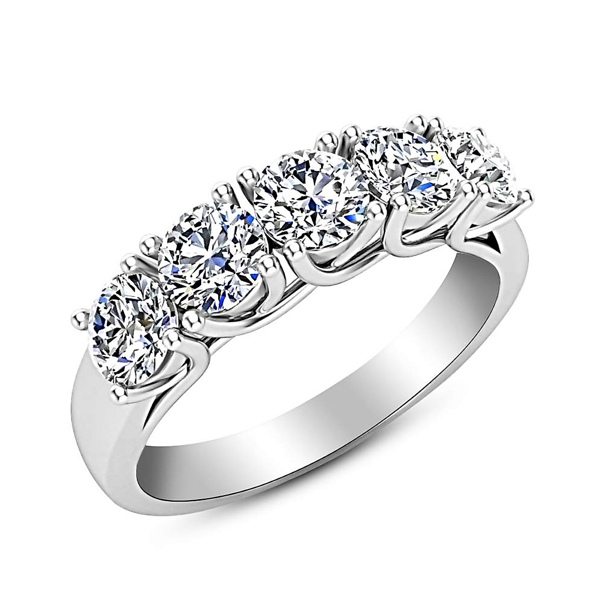 3 1/2 Carat (ctw) 14K White Gold Round Diamond Ladies 5 Five Stone Wedding Anniversary Stackable Ring Band Value Collection