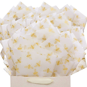 UNIQOOO 40 Sheets Metallic Gold Foil Honey Bee Gift Wrapping Tissue Paper Bulk, Large 20X26 Inch, For Wedding Birthday Baby Shower Party Favor Decor, Gift Bags Box Packaging, DIY Craft Bedding Shred Paper Filler