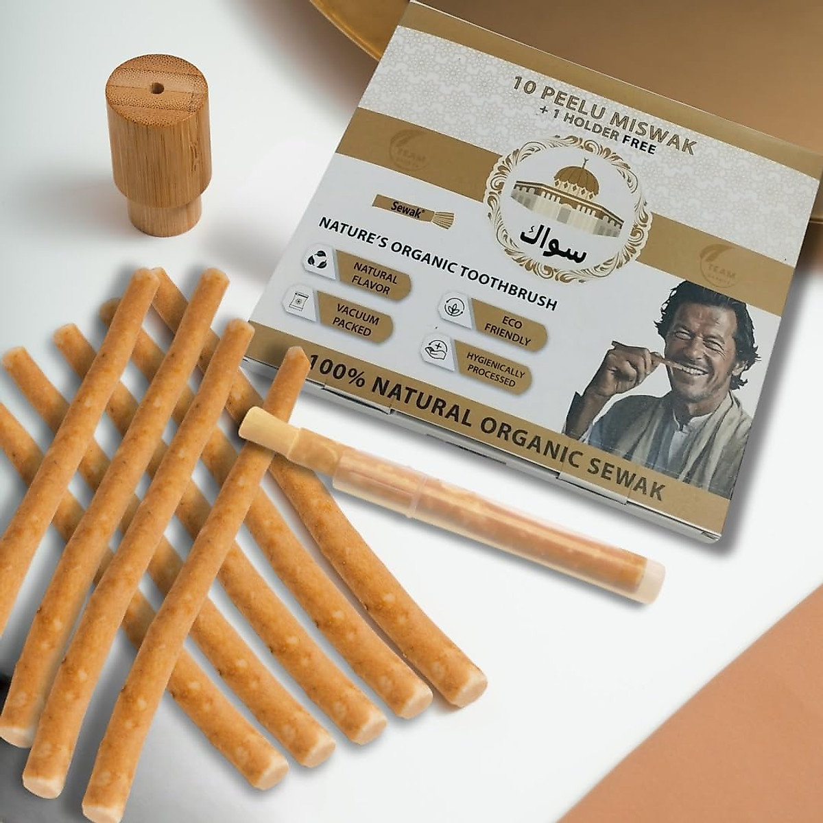 Miswak Sticks for Teeth Natural Herbal Toothbrush with Holder by SEWAK (10 Tooth Stick + 1 Holder)