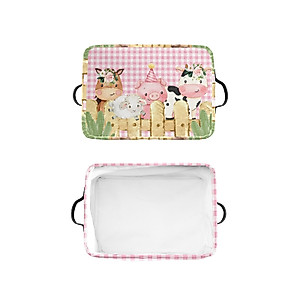 Farm Sheep Happy Cow Horse Fabric Storage Basket for Organizing Closet Shelf Nursery Toy Decorative Closet Organizers with Handles Cubes