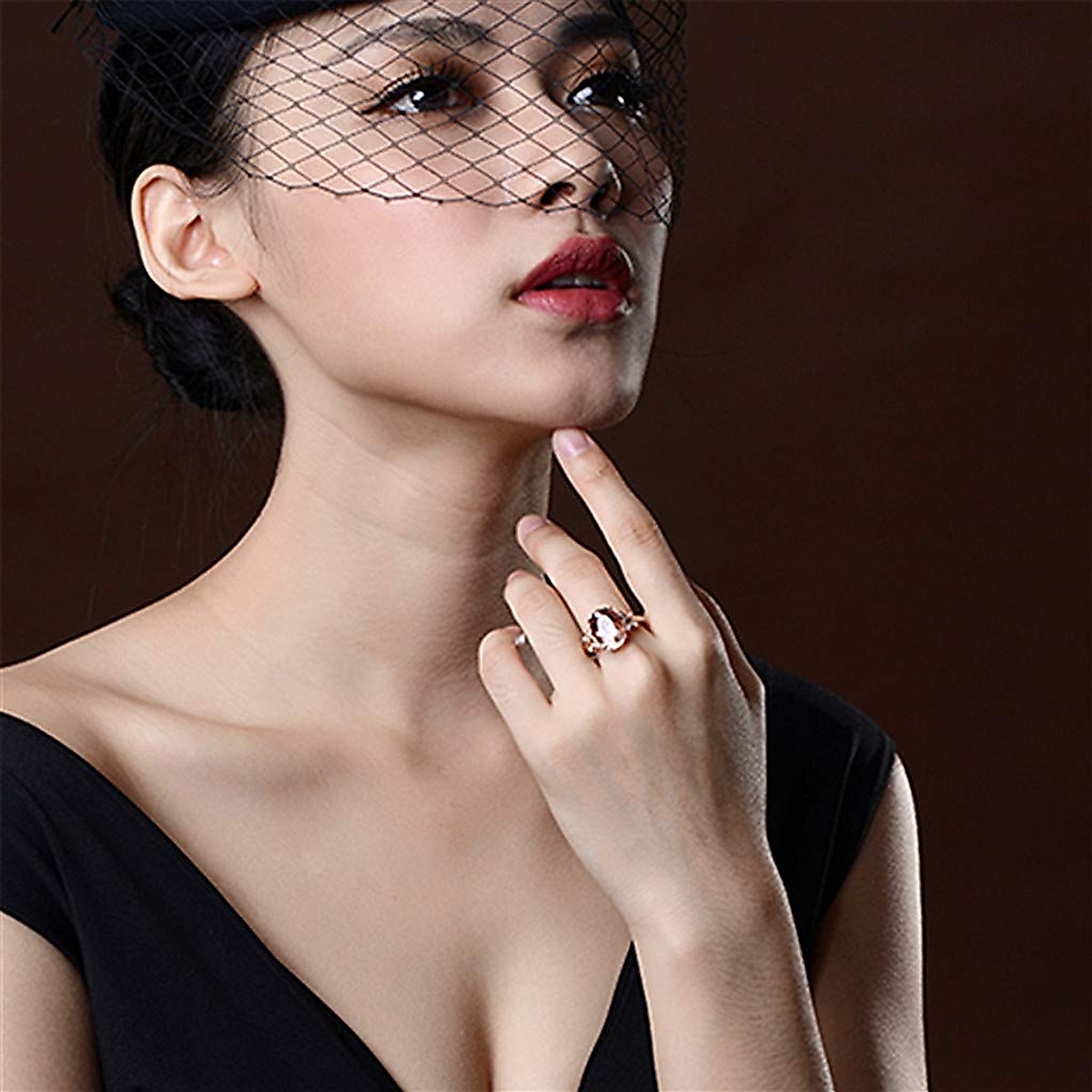 Women Oval Solitaire Ring Pink Simulated Gemstone Wedding Engagement Band CZ Butterfly Zircon Rings Fashion Jewelry (Rose Gold, 6)