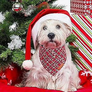 ADOGGYGO 2 Pack Dog Bandanas Christmas, Stylish Plaid Snowflake Dog Scarf, Premium Durable Fabric, Multiple Sizes Offered, Christmas Bandanas for Small Medium Dogs Pets (Small, Red)