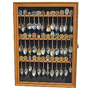 36 Souvenir Tea Spoon Display Case Rack Cabinet Lockable Glass Door Oak Finish