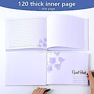 BPFY Wedding Guest Book, Sign in Guest Book for Wedding Reception, 9"x7" 120 Page Wedding Registry Guestbook with Sliver Foil, Purple Flower Floral Design Baby Shower Guest Book