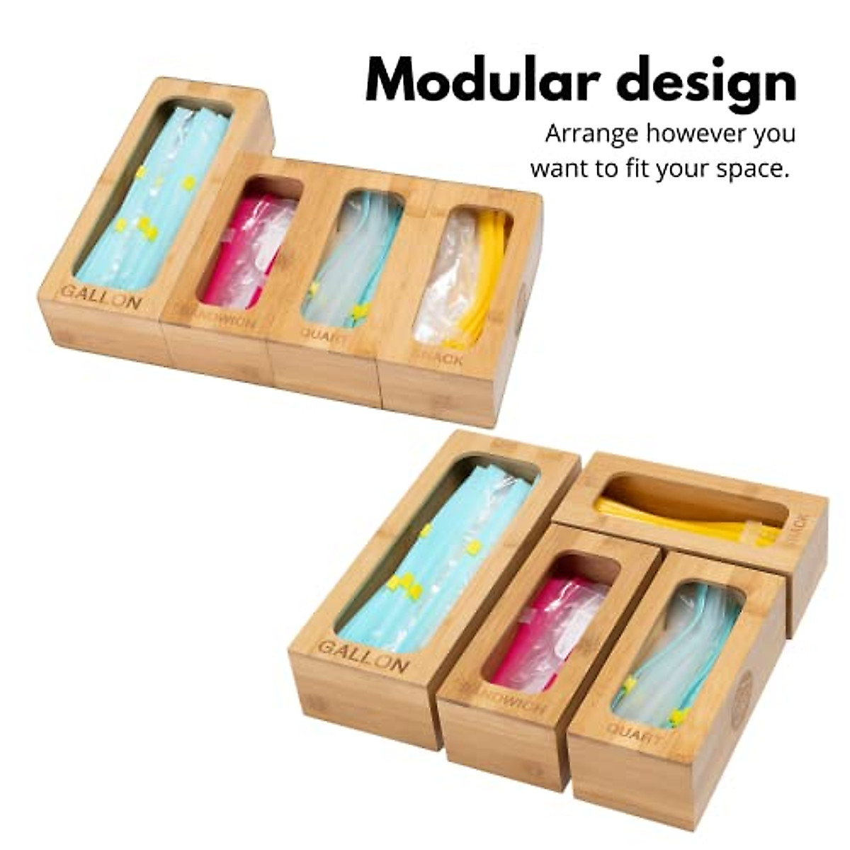 Happy Kubo - Bamboo Ziplock Bag/Food Storage Bag Organizer - Kitchen Organizers - (4 pieces plastic bag organizer)