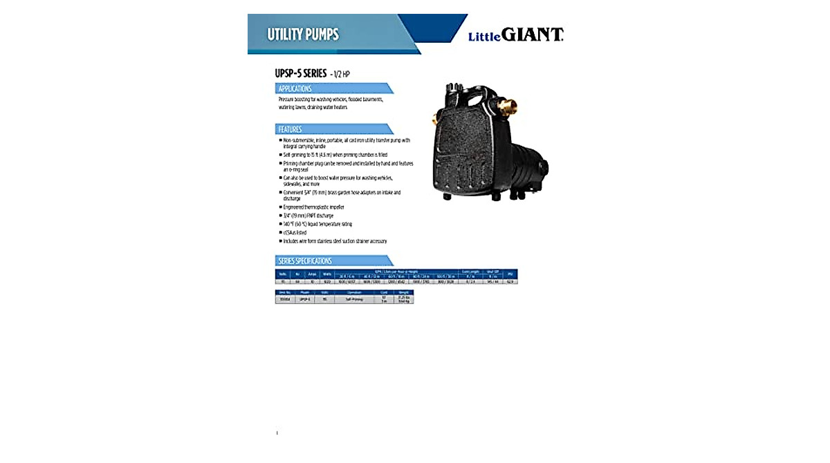 Little Giant USPS-5 115V Multi-Purpose Transfer Pump | 1600 GPH