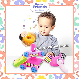 June Garden 11" Soft Stacking Rings Toy - Educational Stuffed Plush Elephant Sensory Development Rattles - Montessori Activity Sensory Learning Toy - 6 Months and Up