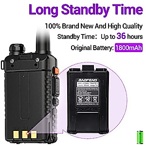 Baofeng UV-5R Ham Radio Handheld Rechargeable Two Way Radios Long Range Portable Radio with Extra AR-771 Antenna Speaker Microphone Programming Cable，2pack