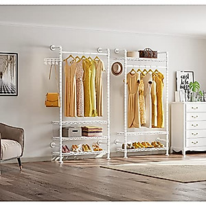 Timate F1 Pipe Clothes Rack Wall Mount Heavy Duty Closet Organizer System Hanging Closet Rack for Clothes, Closet Kit Walk in Closet Systems, Adjustable Storage Closet Shelves Wardrobe Closet, White