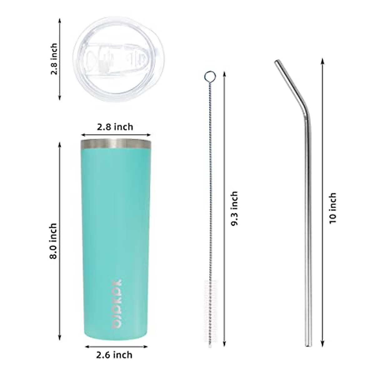 BJPKPK 20 oz Skinny Tumbler Stainless Steel Coffee Mug Slim Vacuum Insulated Travel Cup,Turquoise