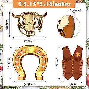 24 Pcs Christmas Western Cowboy Ornaments Wood Hanging Christmas Tree Ornaments Western Party Decorations Wooden Cowgirl Farm Hat Wild Boot Cow Horse for Xmas Tree Decoration